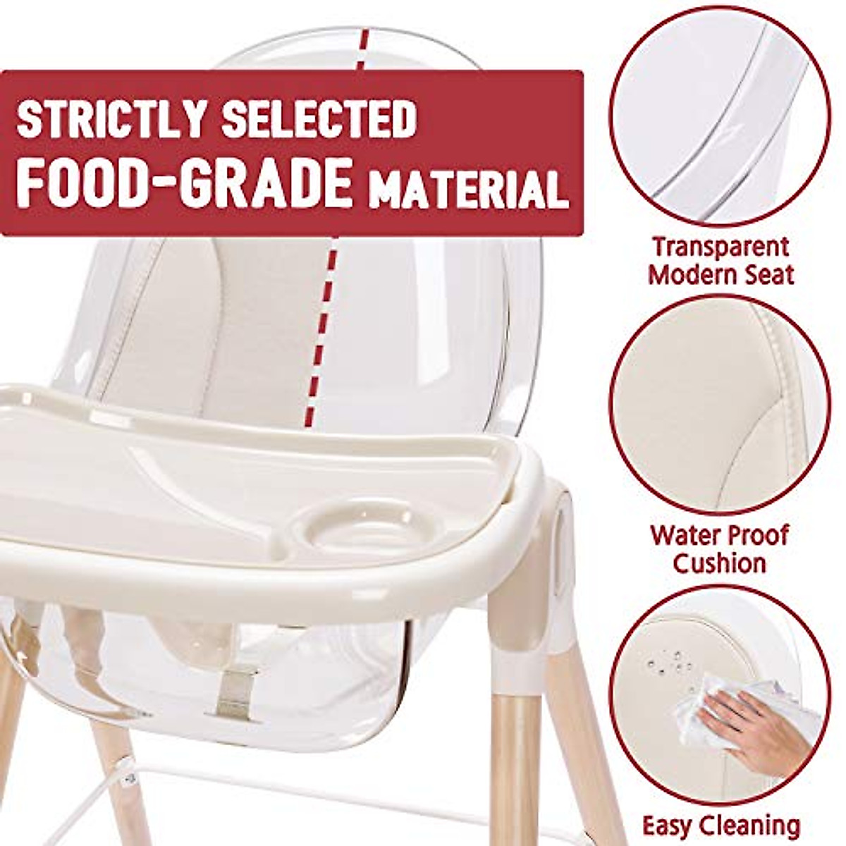 Baby High Chair, 7-in-1 Convertible Wooden High Chair, Rocking Chair Recline Chair with Adjustable Hardwood Leg, High Chairs for Babies and Toddlers, Double Dishwasher Safe Tray & Premium Leatherette
