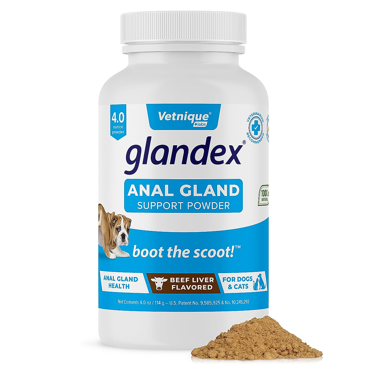 Glandex Fiber Supplement for Dogs Beef Liver Powder 4.0oz and Dermabliss Allergy Chews 60ct Hickory Salmon, Dog Vitamins and Supplements, Dog Allergy Chews Bundle