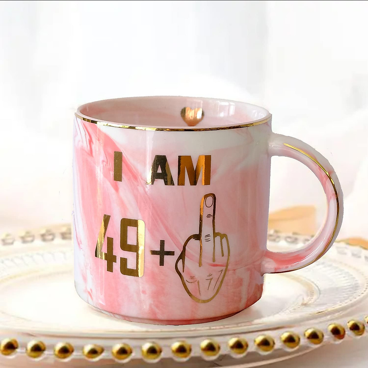 50th Birthday Gifts for Women, Funny Turning 50 Birthday Gift Ideas for Women, Wife, Mom, Daughter, Sister, Her, Aunt, Best Friends, Coworkers - Pink Marble Mug, 13.5oz Coffee Cup
