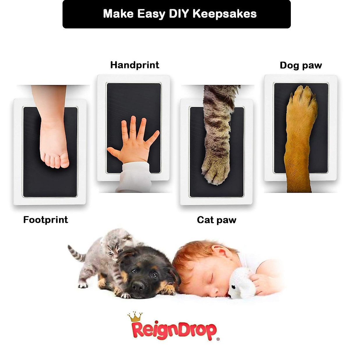 Inkless Large Clean Touch Ink Pad Kit for Baby Footprint, Handprint & Pet Paw Print - No Ink Mess, Clear Print, Smudge Resistant, Long Lasting, Baby Safe, Includes 2 Cardstock(Clean-Touch - Black)