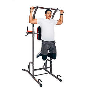 Retrospec Power Tower for Functional Fitness Home Gym Strength Trainer; Red Pads, (Model: 3431)