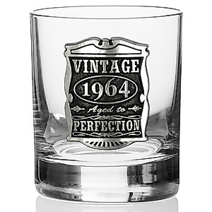English Pewter Company Vintage Years 1964 60th Birthday or Anniversary Old Fashioned Whisky Rocks Glass Tumbler - Unique Gift Idea For Men [VIN002]