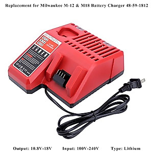 Elefly Replacement for Milwaukee M-12 M18 Battery Charger 48-59-1812, Compatible with Milwaukee 12V-18V M18 Battery 48-11-1852 48-11-1850 M-12 48-11-2460 48-11-2411