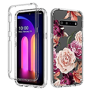 Bohefo Case for LG V60 ThinQ 5G Case/LG V60/LM-V600 Case with Tempered Glass Screen Protector, Full Body Cute Floral Bumper Shockproof Protective Phone Case Cover for LG V60 ThinQ (Purple Flower)