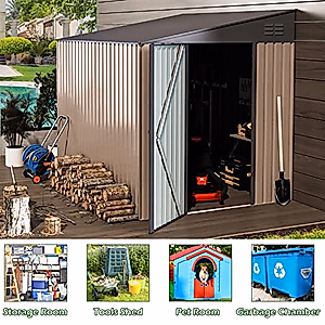 AECOJOY Lean to Storage Shed, 6' x 8' Metal Side Door Sheds & Outdoor Storage, Wall Outdoor Storage Cabinet for Garden