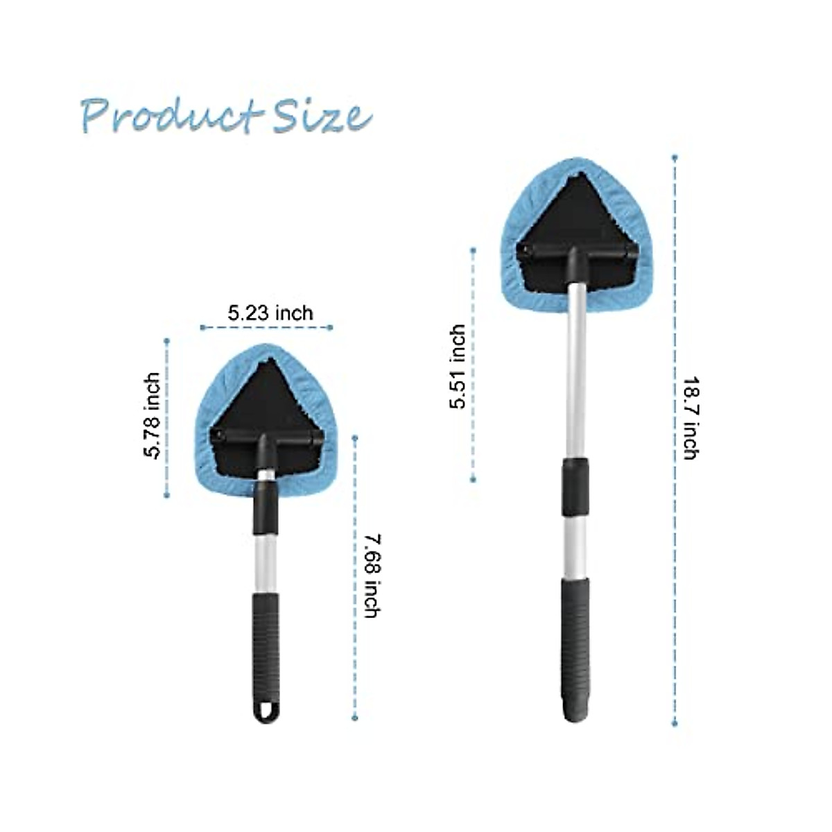 UYYE Windshield Cleaning Tool, Retractable Rotary Triangular Head Cleaning Brush,with Washable Fiber Cloth and Water Spray Kettle, Reusable Car Interior and Exterior Accessories Cleaning Kit, Blue