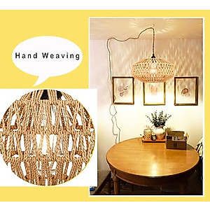 QIYIZM Plug in Pendant Light Hanging Lights with Cord Rattan Boho Hanging Lamp Dimmable,Wicker Bamboo Woven Lamp Shade,Ceiling Light Fixture for Living Room Bedroom Kitchen
