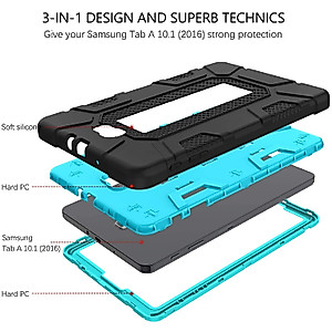 GUAGUA Protective Case for Samsung Galaxy Tab A 10.1 2016, Heavy Duty Rugged Shockproof Anti-Scratch Tablet Cover with Kickstand, Black/Blue