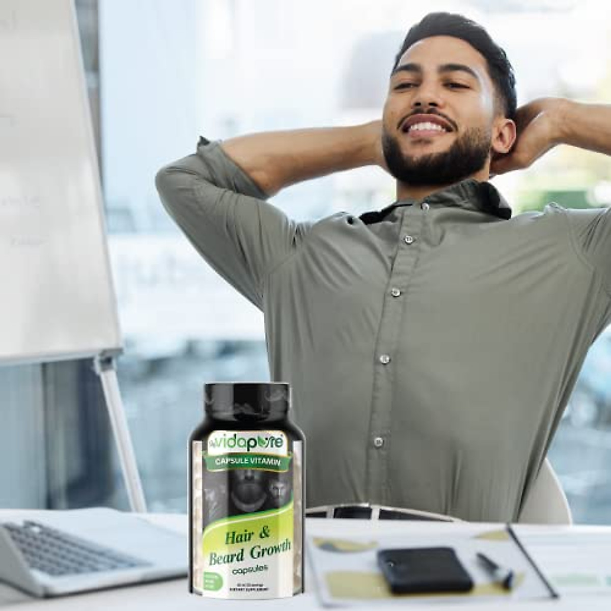 MYVIDAPURE Beard Growth + Men’s Skin & Nails – 5,000mcg Biotin – Vitamin C, D & B-Complex –Hydrolyzed Collagen Veggie Capsules – Non-GMO – Gluten-Free