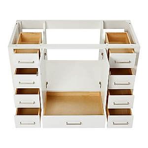 ARIEL 48" White Bathroom Vanity Base Cabinet, Single Sink Configuration, 2 Soft Closing Doors, 9 Full Extension Dovetail Drawers, Brushed Nickel