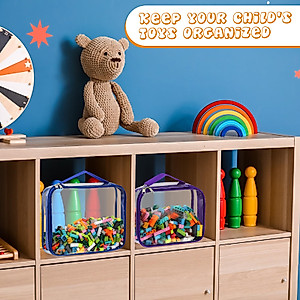 Sanwuta 6 Packs Toy Storage Bags, PVC Organizing Bags with Zipper, Waterproof Toy Bags for Board Games, Building Blocks, Puzzles, Small Toys and Kids Books(Bright Color, Large, Small)