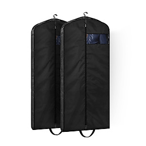 iHyperMart Long Garment Bags 65" Closet Storage Garment Bags for Travel Clothes Wardrobe Closet Bags Clothing Storage Bags Wedding Dress Cover 100GSM Waterproof Black Pack of 2 for Gowns Tuxedos Coats