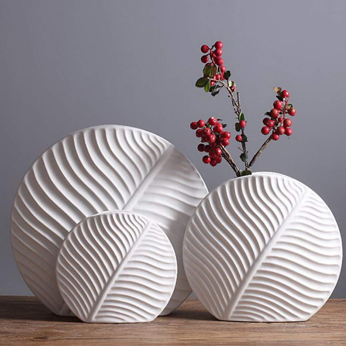 Kepfire Modern Elegant White Ceramic Vase Home Office Living Room Bathroom Wedding Party Dinning Stoneware Craft Table Decoration for Grow Plant Insert Artificial Florals - Big