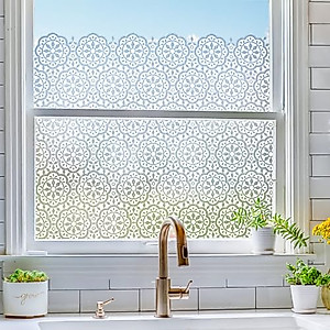 Coavas Window Privacy Film Static Cling, Non-Adhesive Removable Privacy Window Film, Frosted Glass UV Blocking Window Tint for Home, Office, Bathroom (White Lace 23.6 x 78.7 in)
