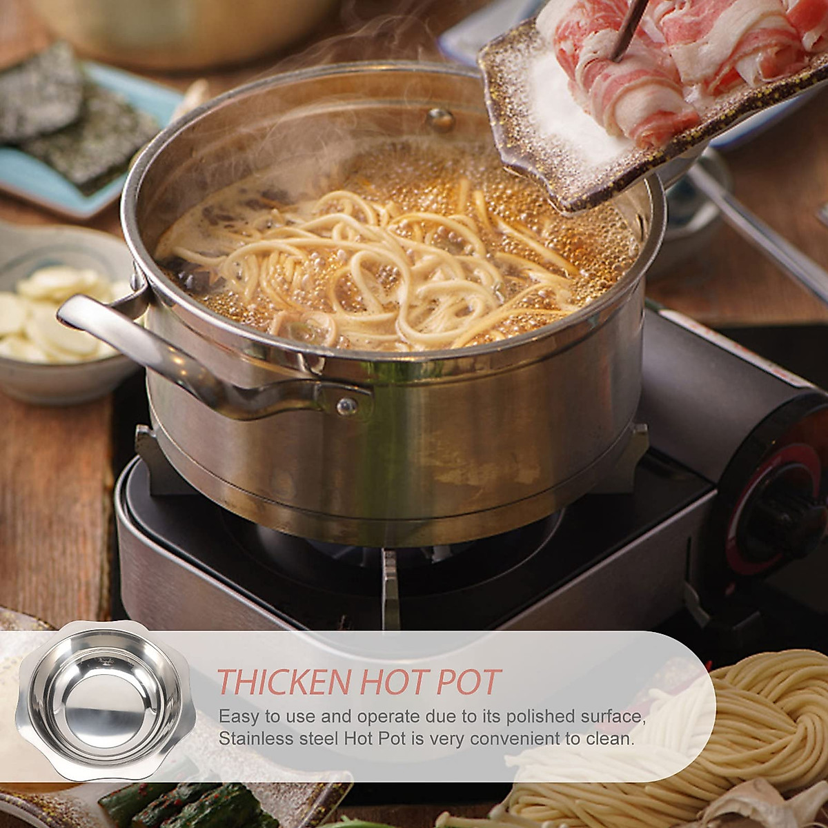 Cabilock Stainless Steel Octagonal Pot Electric Stove Pot Ramen Cooker Stir Fry Pan Shabu Shabu Hot Pot Stock Pasta Pot Stainless Cookware Food Cooking Hot Pot Steamer Dog