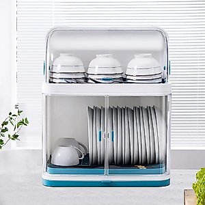 BhshuidlS Dish Drying Rack 2 Tier Dish Drying Rack for Kitchen Counter, Kitchen Dish Dryer Rack with Cover for Dishes Plates Storage