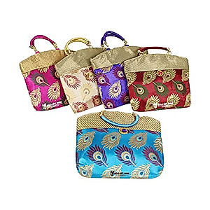 GoldGiftIdeas Silk Women Potli Purse for Wedding, Bridal Clutch, Potli Bags for Return Gift, Traditional Party Favor Bags, Indian Potli Purse for Wedding (Set of 5)