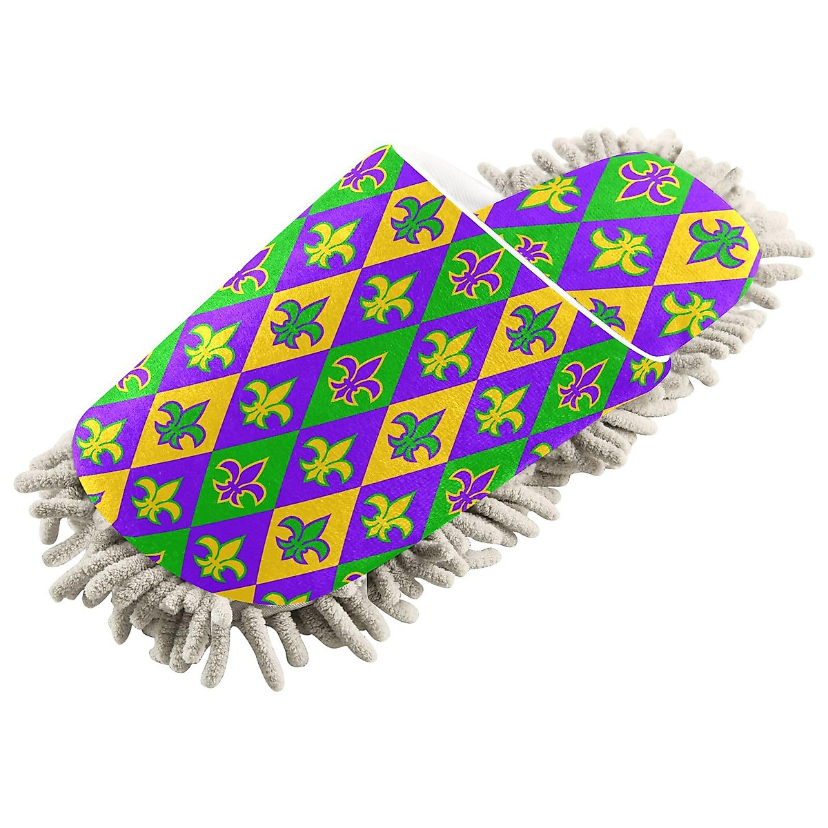 FLildon Microfiber Cleaning Slippers Mardi Gras Washable Mop Shoes Slipper for Men/Women House Floor Dust Cleaner, Size L