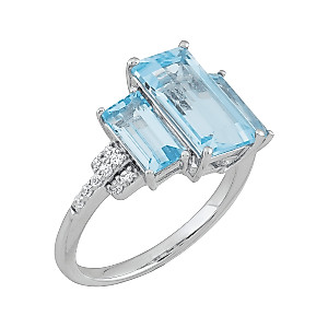 Welry Baguette-Cut Blue Topaz Ring with Cubic Zirconias in Sterling Silver, Size 8, Size 8