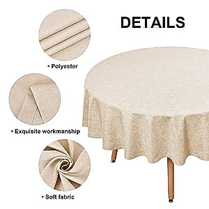 Wolkemer Faux Linen Round Tablecloth Heavy Duty Wrinkle Resistant Fabric Table Cloths 60 Inch Beige Coffee Table Cover for Kitchen Dining Indoor Outdoor Tabletop Decoration