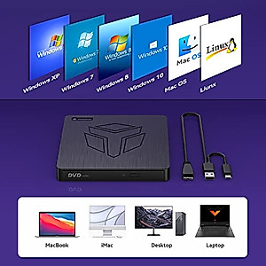 Yottamaster External CD/DVD Drive USB 3.0 CD Burner with SD/TF Card Reader and 2 USB-A Ports, Portable CD/DVD +/-RW Drive/DVD Player for Laptop Desktop PC [P-CD06]