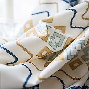 Linen Blackout Window Curtain Triangle Geometric Boho Curtains 96 Inch Long Kids Room Darkening Window Panel Drapes Set for Living, Dining, Bedroom,Diamond Print Window Treatment Drapes ,2 Panels