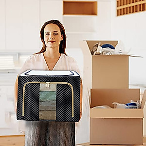 fengquan Oxford Cloth Steel Frame Storage Box for Clothes Bed Sheets Blanket Pillow Shoe Holder Container Organizer