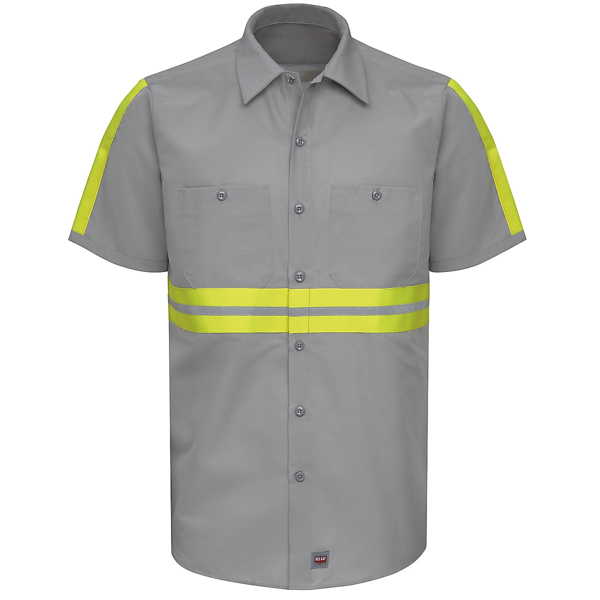 Red Kap Men's Enhanced Visibility IndustrialWork Shirt , Grey with Yellow/Green Visibility Trim, Short Sleeve X-Large