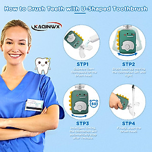 KAQINWX Kids Electric Toothbrushes, U Shaped Ultrasonic Toothbrush, Rechargeable Kids Toothbrush w/Smart Timer, 3 Brush Heads Replacement, 3 Clean Modes, IPX7 Water Resistant for Child 2-12