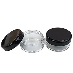 50 New empty 5 Gram (0.17 oz) Acrylic Round Jars - BPA Free Plastic Containers for Cosmetic, Lotion, Cream, Makeup, Bead, Eye shadow, Rhinestone, Samples, Pot, 5g/5ml (Black Lid 50 Jars)