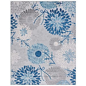 SAFAVIEH Cabana Collection Area Rug - 8' x 10', Grey & Blue, Floral Design, Non-Shedding & Easy Care, Indoor/Outdoor & Washable-Ideal for Patio, Backyard, Mudroom (CBN832F)