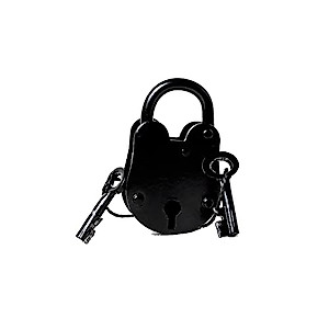 Jailer Lock with Keys/Medieval/Antique Lock/Vintage Lock/Vintage Padlock, Antique Padlock, Handmade Cast Iron, Decorative Padlock Comes with Two Keys. Natural Black Finish (2.5 Inches)
