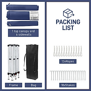 10x20 Ft Easy Pop up Canopy, Waterproof Party Tent, Adjustable Height Outdoor Gazebo w/ 6 Removable Sidewalls & 4 Windows for Patio Backyard Porch Garden Beach, Carry Bag Included (Blue)