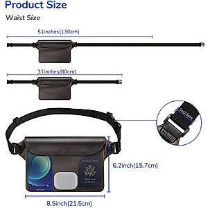 GLBSUNION IPX8 Waterproof Pouch Bag with Adjustable Waist Strap-Screen Touchable Dry Bag with Adjustable Belt for Phone Valuables for Beach Swimming Snorkeling Boating Fishing Kayaking (2 Pack)