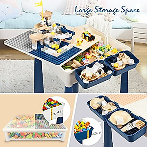GobiDex 7 in 1 Multi Kids Activity Table Set with 2 Chairs and 100 Pcs Large Size Blocks Compatible with Classic Blocks.Water Table,Sand Table and Building Blocks Table for Toddlers Activity