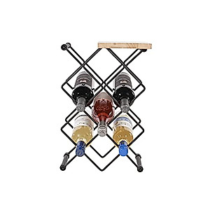 neatfreak Countertop Wine Rack with Shelf Freestanding Tabletop Wine Bottle Holder for Up to 10 Bottles - Matte Black Metal Frame with Maple Wood Tray for Wine Glass - 17.24 x 7.63 x 11.49 in