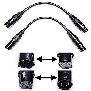 CESS-078 XLR 3-Pin to XLR 5-Pin Adapter Cables, XLR3M to XLR5F & XLR3F to XLR5M, 2 Pack