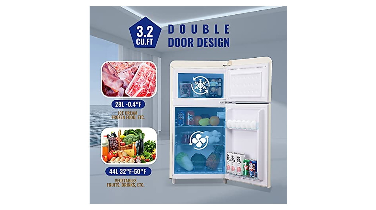 WANAI Mini Fridge Dual Door - Compact & Energy Efficient Refrigerator