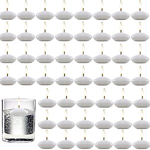 50 Pieces 1.5 Inch Valentine's Day Floating Candles, Unscented Floating Candles for Centerpieces Dripless Wax Discs for Wedding, Valentine's Party, Pool Party, Spa & Bathtub(White)