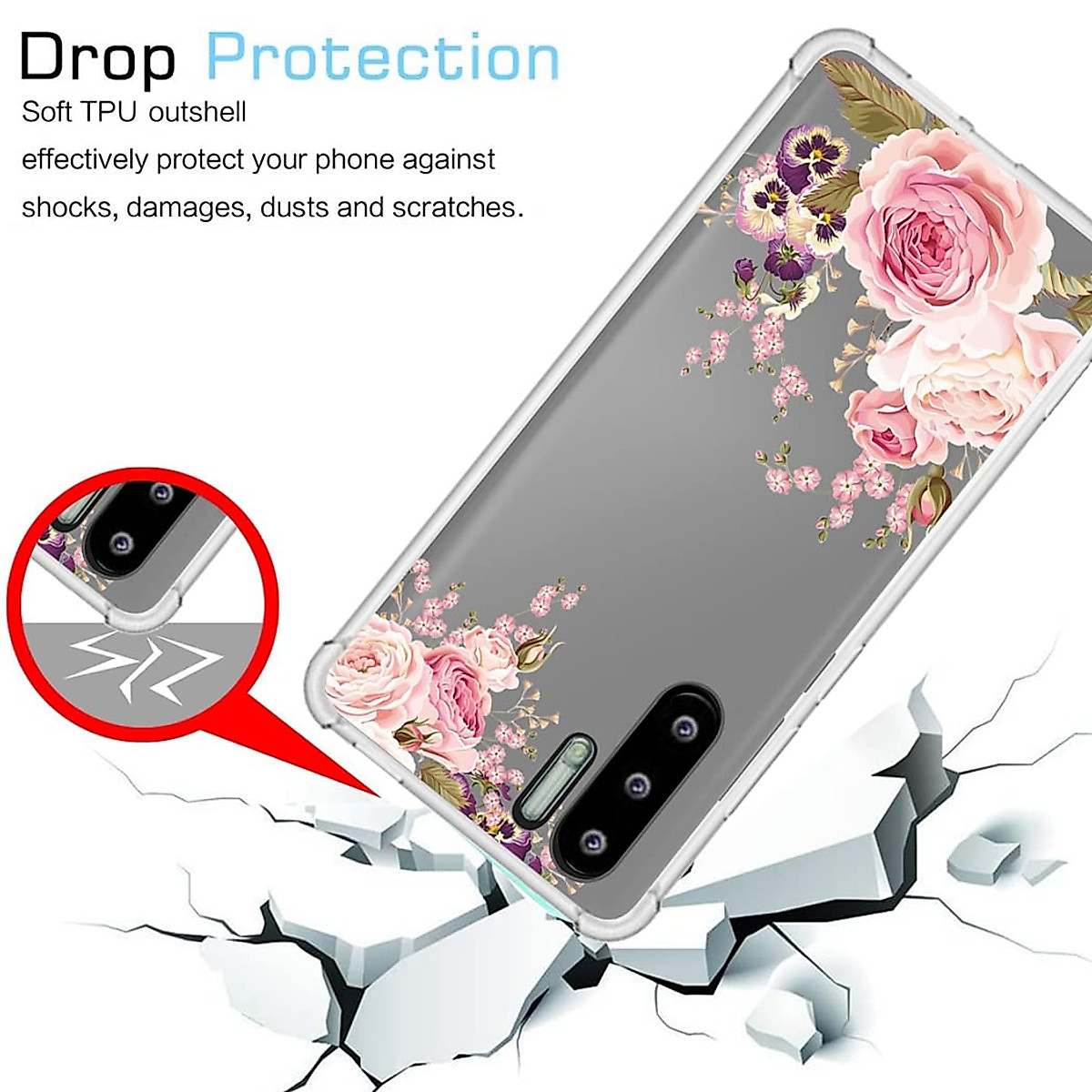 Yerebel Case for Huawei P30 Pro VOG-L29 VOG-L04 Cute Case, Clear Flexible Bumper TPU Soft Rubber Silicone Cover Phone Case for Huawei P30 Pro (roseflower)