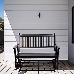 LUCKYERMORE Patio Glider Swing Bench 2-Person Garden Rocking Seating for Outdoor, Wooden Porch Loveseat Chair for Outside, Backyard, Poolside, Garden, Black