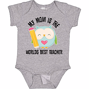 inktastic Teacher Mom School Owl Baby Bodysuit 6 Months 0060 Heather Grey 25028