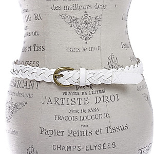 Women's 1" Skinny Narrow Braided Woven Non-Leather Vintage Belt, White | s/m (28"-30" waist)