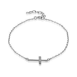 Beaux Bijoux Sterling Silver 7" + 1" Extension Small Sideways Cross Communion Communion-Confirmation Bracelet