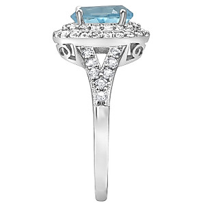 Beyond Brilliance Sterling Silver Oval Blue Topaz & Round Cut Created White Sapphire Double Halo Engagement Ring Jewelry for Women | Gift Box Included