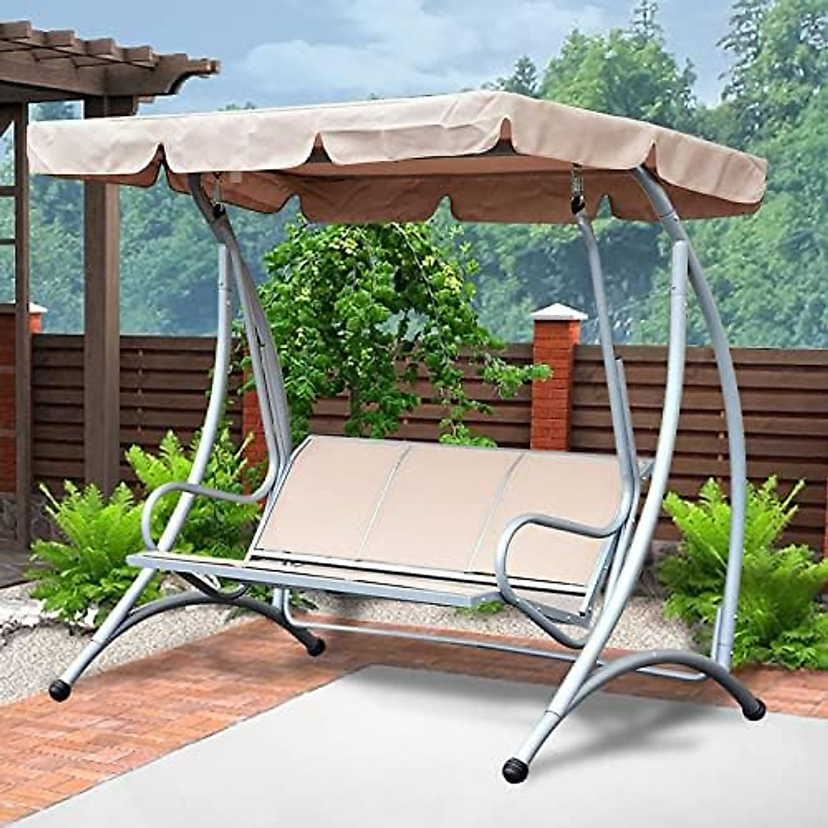 Ymiko Outdoor Swing Canopy, 3 Seat Chair Top Cover Swing Canopy Waterproof Cover for Patio Swing Garden Swing Outdoor (Beige)