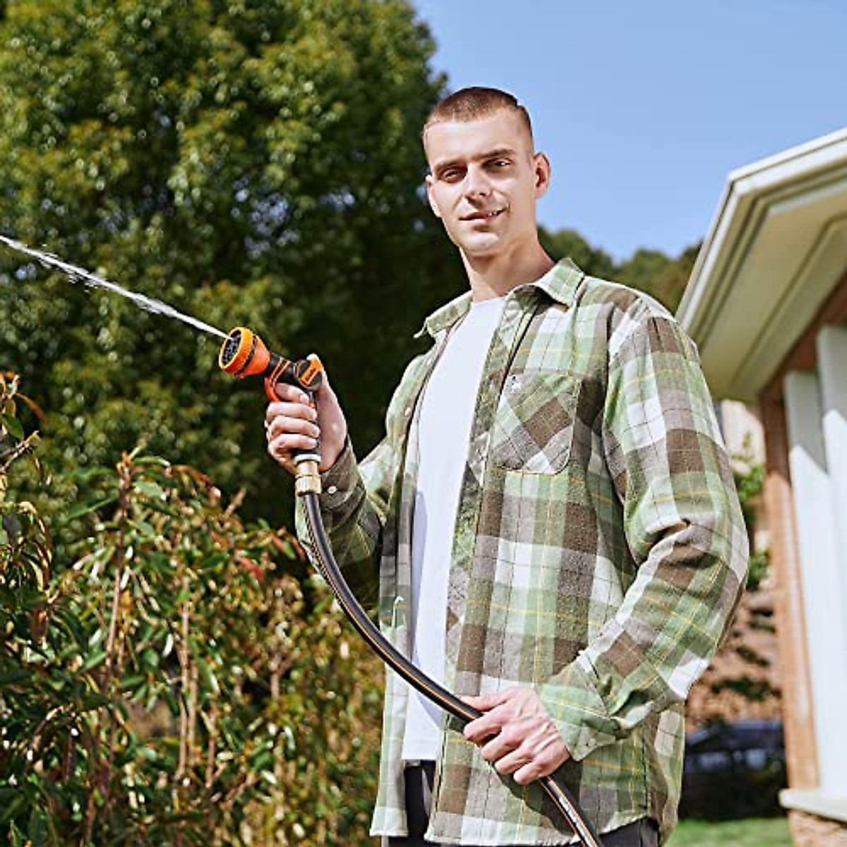 Giraffe Tools Garden Hose 5/8" x 25ft, Custom Length, No Kink, Flexible, Leakproof Water Hose, Male Female Fittings, 600 Burst PSI, 25ft, Black Orange