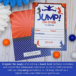Jump Zone Bounce and Play Trampoline Park Jumping Birthday Party Invitations, 20 5x7 Fill In Cards with Twenty White Envelopes by AmandaCreation