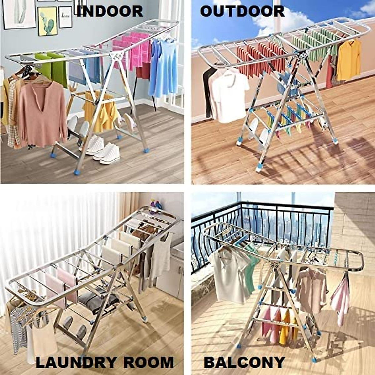 TTW Clothes Drying Rack, 3 Level Foldable Laundry Drying Rack Collapsible, Drying Rack Clothing, Extra Accessories and Wheels