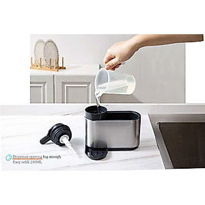 Alta by AuggieChino Sink Caddy with Dish Soap Dispenser, Sponge Holder for Kitchen Sink, Kitchen Organizer, Brush Holder, Stainless Steel Gray